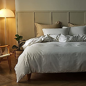 Simple&Opulence French Linen Duvet Cover Set - Full Size(78" x 86")- 3 Pieces (1 Comforter Cover,2 Pillowcases)- Natural Flax Cotton Blend-Solid Color Breathable Farmhouse Bedding-Off White