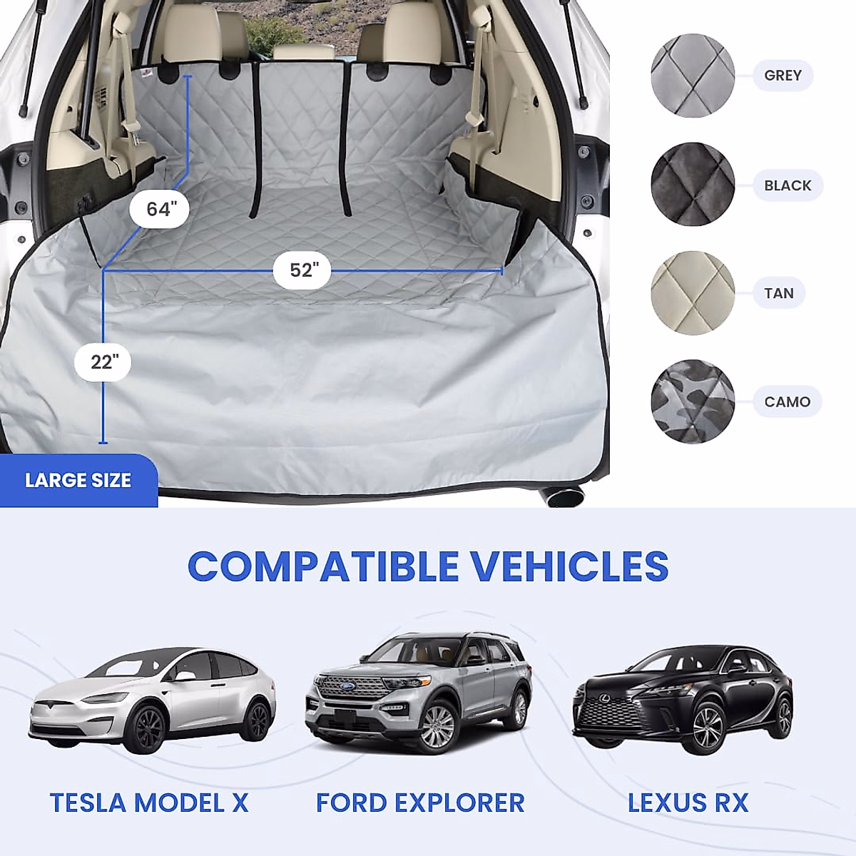 4Knines SUV Cargo Liner, Trunk Protector for Vehicles, Durable Cargo Mat for SUV, Compatible with 60/40 Split Seats & Armrest Pass-Through, Waterproof, Easy to Clean, Non-Slip - Large Size, Grey