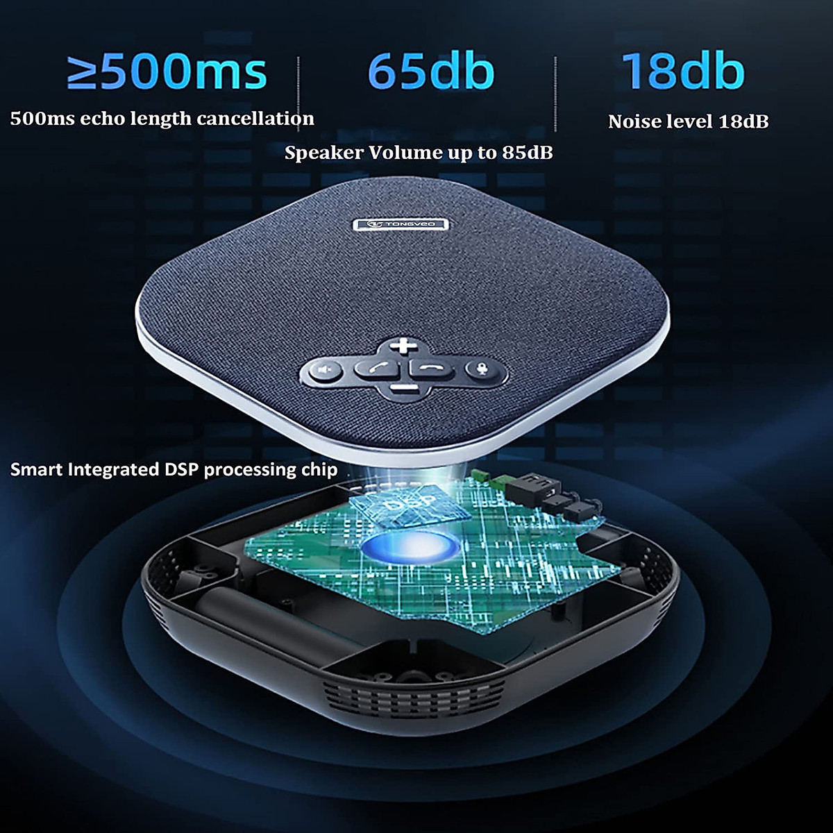 TONGVEO USB Speakerphone Microphone Conference Speaker,Daisy Chain Computer Speaker with Microphone 360º Voice Pickup Built-in 4 AI Noise Cancellation Mics for 12 Attendees Conference Call Speaker