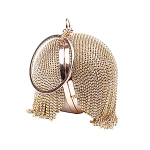 LUI SUI Women Round Ball Dazzling Crystal Evening Handbags Rhinestone Tassel Handle Purse Bags Wedding Shoulder Handbags