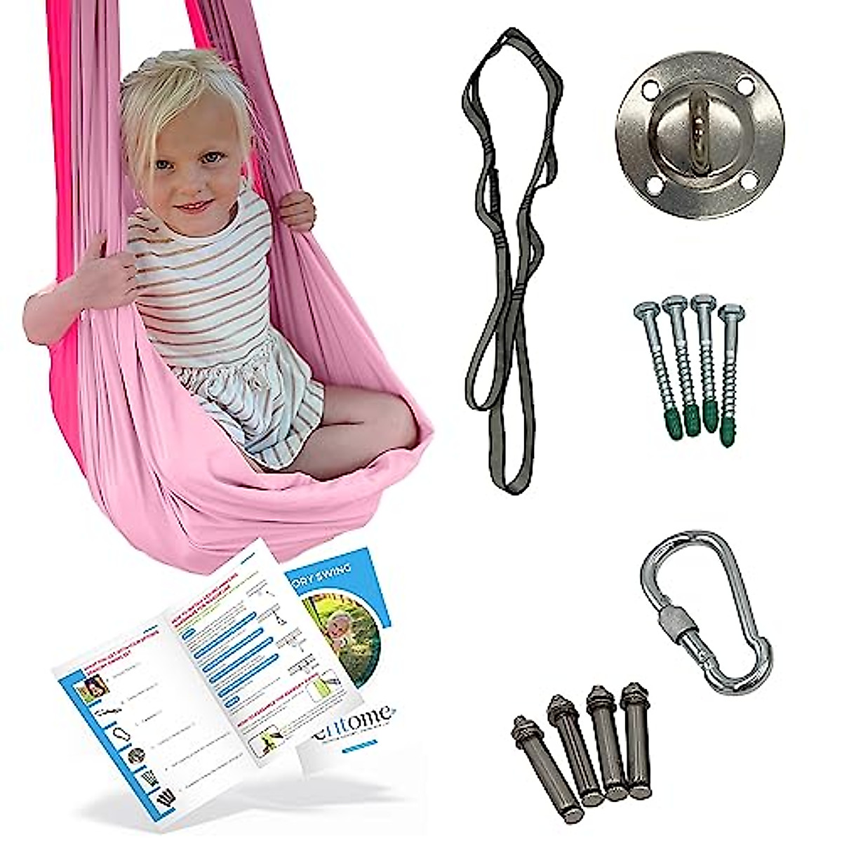 EFITOME Sensory Swing for Kids Indoor Ceiling/Outdoor Tree Hanging Kit - Therapeutic Swing for Autism, ADHD & Aspergers - Two Tone Pink Compression Swing - All Hardware Included