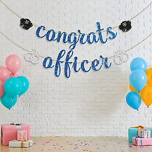 Ambishi Blue Glitter Congrats Officer Banner, Congrats Officer Grad Sign, Class of 2024 Graduation Bunting Decor, Police Academy Graduation Party Decoration Supplies
