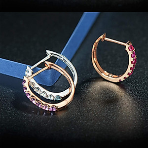 Carleen 14k Solid White Gold Round Cut Light Blue Natural Aquamarine Earrings Small/Tiny/Little Hinged Huggie Hoop Earrings Dainty Delicate Fine Jewelry Birthday Gifts for Women Size 15mm