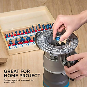 HILTEX 10108 Tungsten Carbide Router Bit Set, Woodworking Tools and Accessories, 1/4-Inch Shank, 24-Piece Set