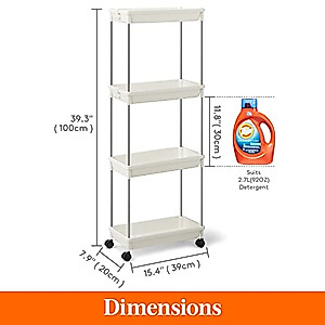 Lifewit Slim Storage Cart, Laundry Room Organization, Wide 7.9'', 4 Tier Shelf Organizer Rack Unit with Wheels for Bathroom Kitchen Small Dorm Narrow Space, White