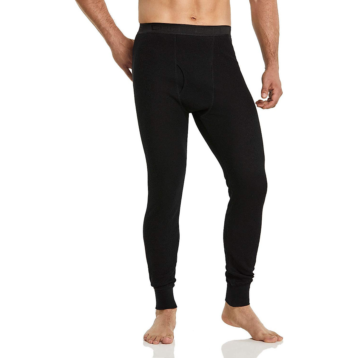 CQR Men's Thermal Underwear Set, Midweight Waffle Knit Thermal Top and Bottom, Winter Cold Weather Long Johns with Fly, Outdoor Black, X-Large