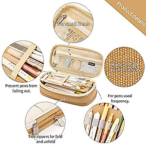 EASTHILL Big Capacity Pencil Pen Case Office College School Large Storage High Capacity Bag Pouch Holder Box Organizer Khaki