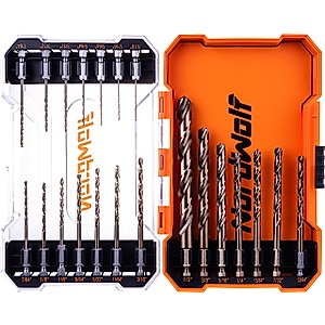 NordWolf 21-Piece M35 Cobalt Drill Bit Set for Stainless Steel, Hard Metals & Cast Iron, Jobber Length with 1/4" Hex Shank, SAE Sizes 1/16" to 1/2" in Storage Case