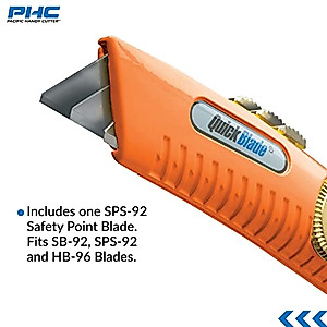 Pacific Handy Cutter QBS20 Quickblade Spring Back Utility Knife, Industrial Knife with Self-Retracting Blade Functionality, Safety Point Blade, for Boxes, Tape, Paper, Plastic Straps and much more