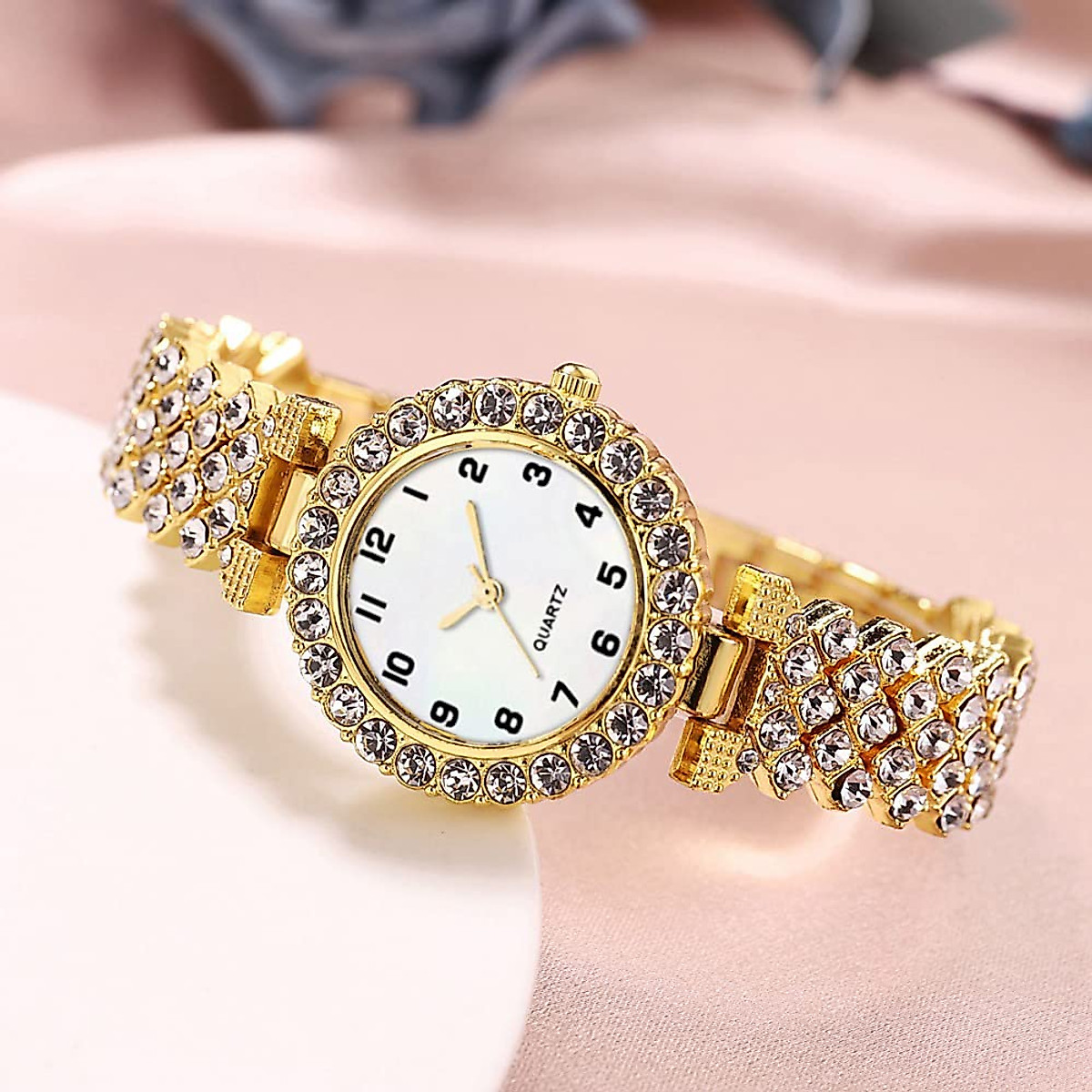 ADSBIAOYE Luxury Women Wrist Watches Crystal Inlay Bracelet Watch Fashion Casual Quartz Watch Female Watch (02 Gold) (G235)