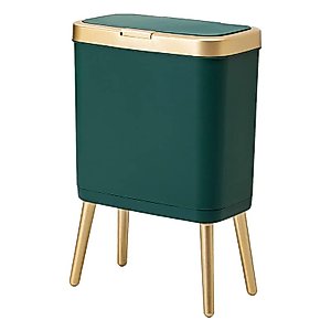Procade Trash Can with Lid,Small Bathroom Garbage Can with Lid, Plastic Trash Can with Push Button,Narrow Garbage Bin Waste Basket for Bedroom,Living Room, Toilet,Office,Kitchen,4 Gal-Gold Edge