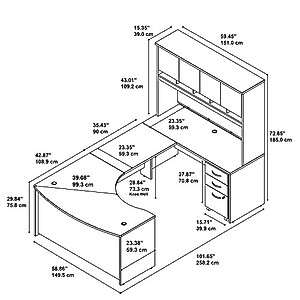 Bush Business Furniture Series C 60W Right Handed Bow Front U Shaped Desk with Hutch and Storage in Hansen Cherry