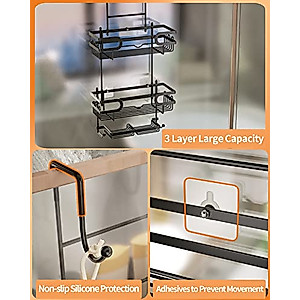 SWTYMIKI Over The Door Shower Caddy With Double Soap Holder, Stainless Steel Hanging Shower Organizer With 16 Hooks No Drilling Hanging Shower Caddy Over Door To Organize Bathroom Essentials, Black
