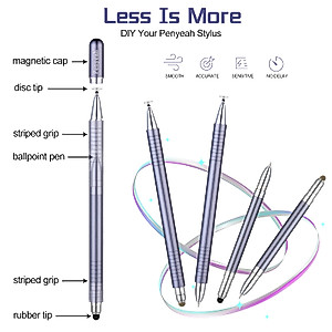 Stylus Pen for Touch Screens, Penyeah 3 in 1 Magnetic Disc/Rubber/Hard Mesh Tip Stylus,Universal High Precison Touch Screen Pen Stylist for All Capacitive Touch Screens-Gray