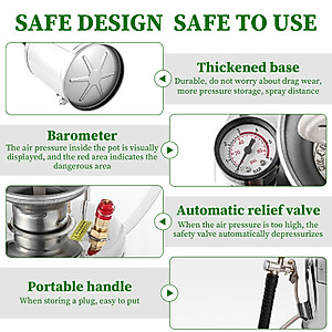 Kweetle 1.5Gal Stainless Steel Pump Up Sprayer Reinforced Hose, Hand Pump Sprayer with Pressure Gauge&Safety Valve, Adjustable Nozzle Suitable for Gardening (1.5 Gallon)