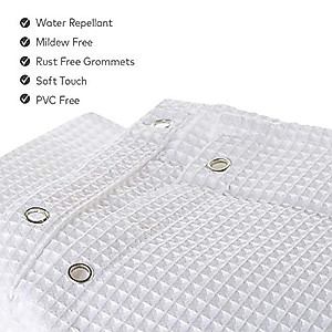 Waffle Fabric White Shower Curtain with Liner Set - Includes Free Clear Liner, Decorative Shower Curtain for Bathroom Set - Rustproof Metal Grommets Waterproof Hotel Quality 72" x 72" Heavy 290 GSM