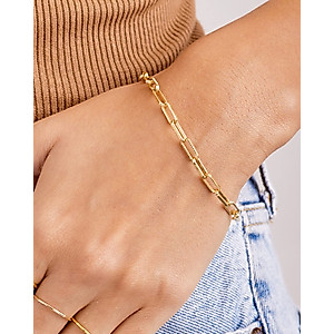 gorjana Women's Parker Paperclip Link Chain Bracelet, 18k Gold Plated, Signature Clasp, Adjustable Minimalist Stacking Layered