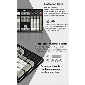 AK35I Wired Full-Size Mechanical Gaming Keyboard with Blue Switches, White-Grey Matching PBT Keycaps, Anti-Ghosting Multimedia Keys Roller, White Backlit, Programmable Macro, Aluminum Black