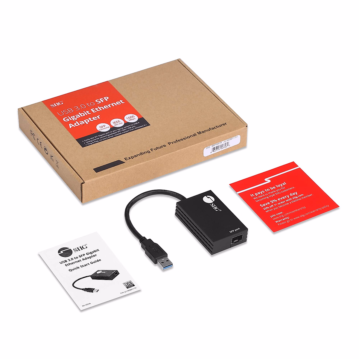 SIIG USB 3.0 to Fiber SFP Gigabit Ethernet Adapter, High Speed GB Transfer Rate (1000/100/10 Mbps), USB 3.0 Type-A to SFP Female, USB to Fiber Optic Converter, Realtek RTL8153 (JU-NE0B11-S1)