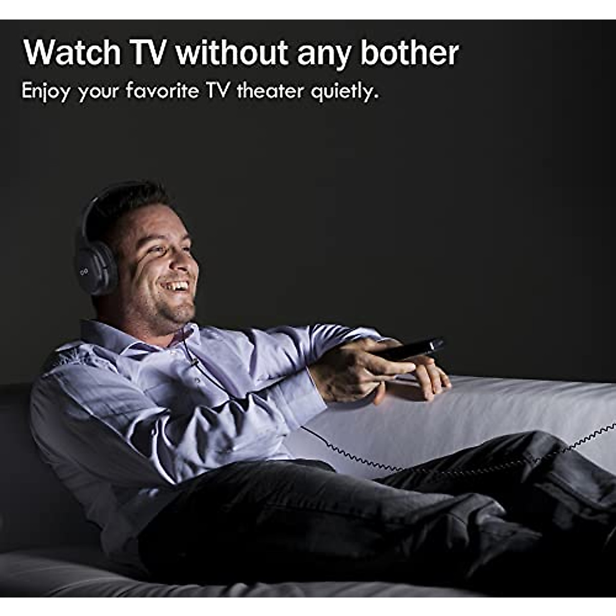 C G CHANGEEK Extra Long Cord Headphones for TV & PC with Volume Control, 18 Feet / 5.5M Extension Spring Coiled Cord, Universal 3.5mm AUX Audio, Wired Over Ear Stereo Headset, CGS-W6