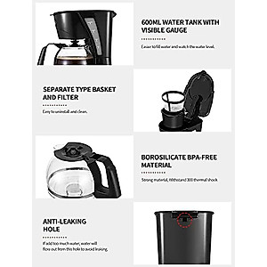 Gevi 4 Cups Small Coffee Maker, Compact Coffee Machine with Reusable Filter, Warming Plate and Coffee Pot for Home and Office