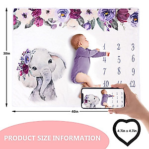 Elephant Newborn Baby Monthly Milestone Blanket Baby Blanket Organic Plush Fleece Photography Background Prop for Boy Girl Gift Soft Flannel Blanket (Elephant)