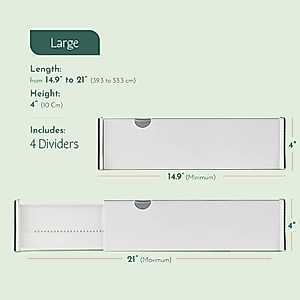 Adjustable Tall Drawer Dividers, [4 Pack] Adjusting Legnth from 15 Inch - 21 Inch, Drawer Organizers for Clothes, Locks in Place, Use for Bedroom, Bathroom, Kitchen & Office Organization and Storage.