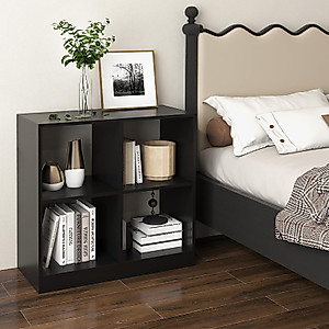 IFANNY Cube Bookcase, White Book Shelf with 4 Cubes, 2-Tier Small Display Shelf, Low Bookshelf Under Window, Cubical Storage Shelves for Bedroom, Living Room, Home Office
