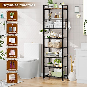 Simple Trending 8 Tiers Shoe Rack 16 Pairs Tall Wooden Plank Shoe Shelf with Hooks for Closet Entryway Organizer Sturdy Free Standing Shoe Storage Cabinet，Black