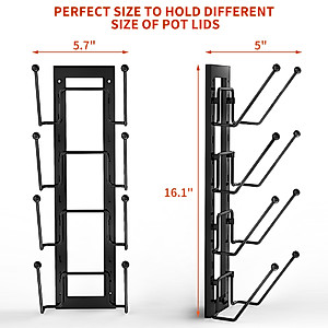 8 Layers of Adjustable Pot Lid Organizer Rack for Cabinet Door/Wall，2Pack Lid Organizer Pots and Pans Holder for Kitchen Storage with No Drilling Adhesive (Black)