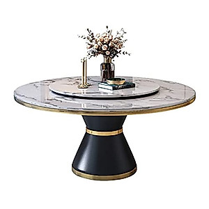 LAKIQ Modern Round Dining Table with Lazy Susan Marble Kitchen Dining Room Table Pedestal Dining Table(White Lazy Susan,39.4" L x 39.4" W x 29.5" H)