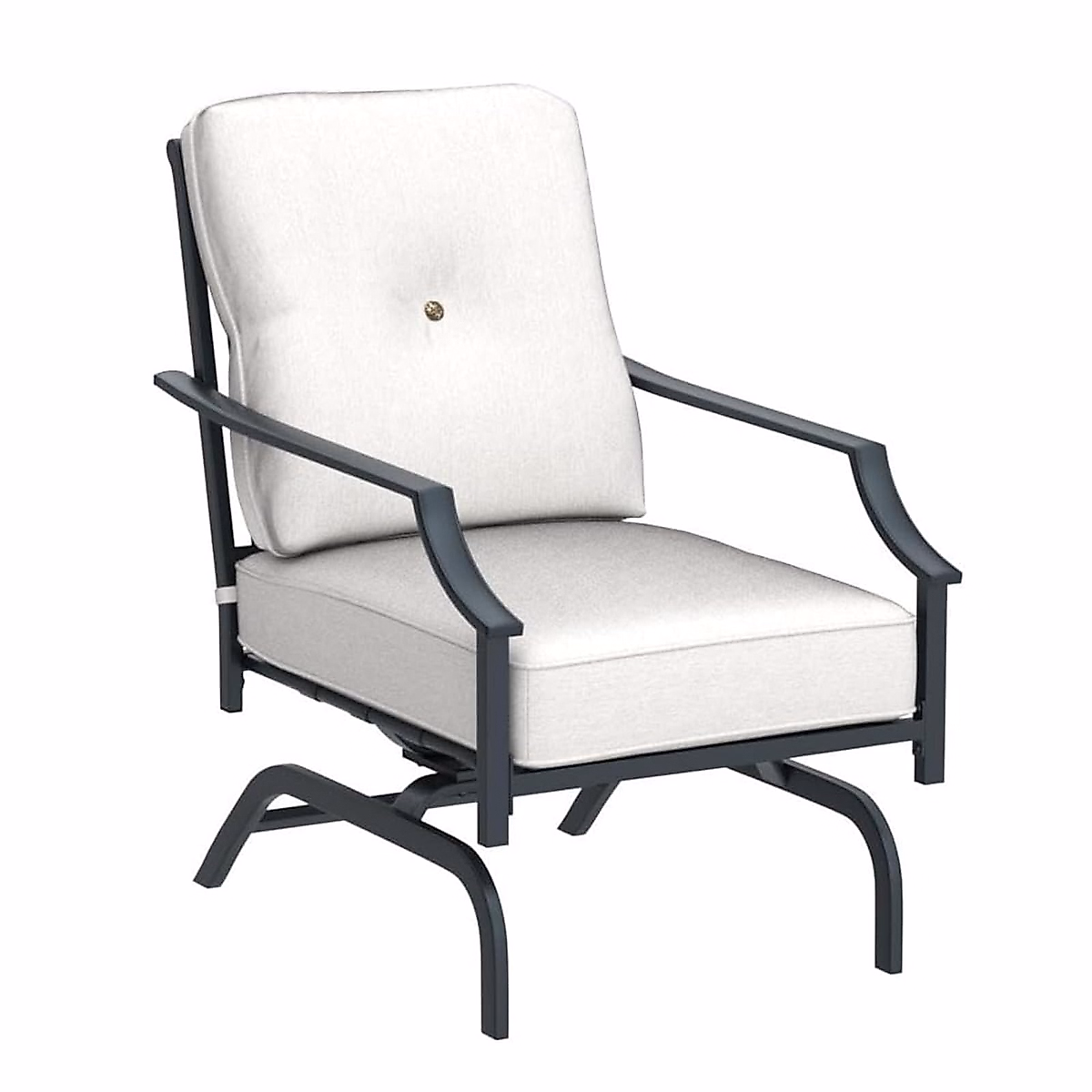 Top Space Rocking Patio Chairs Outdoor Metal Furniture Motion Spring Chair Black Dining Bistro Set with Padded Cushion for Garden Balcony Porch (Beige)