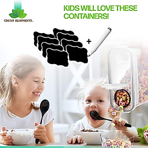 Crown Equipments Cereal Container Storage Set - Airtight Food Storage Containers [Set of 4] - Large Kitchen Dispenser Keepers (4L / 135oz) - BPA Free, Easy Pouring Lid - Labels & Marker Included