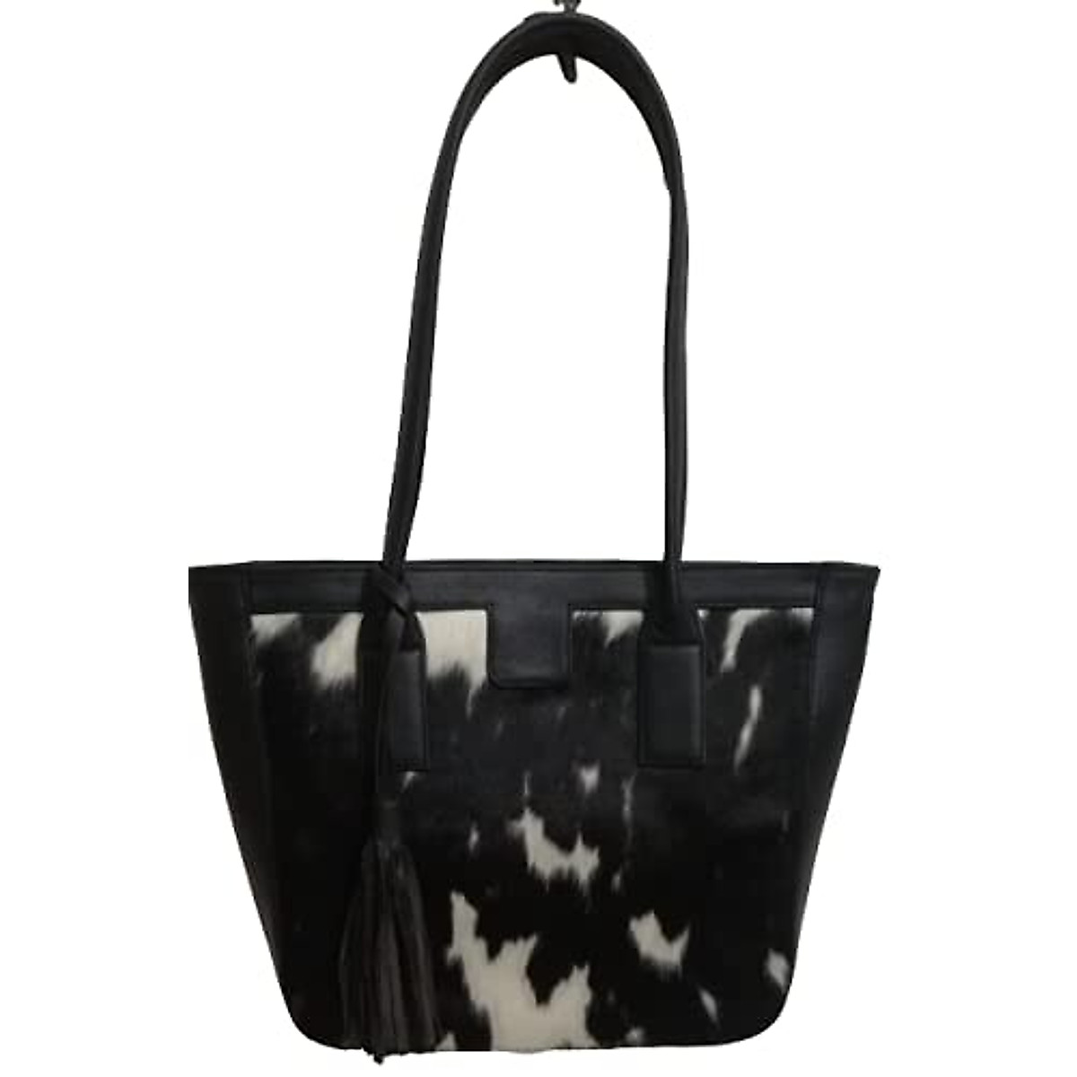Exotic Cowhide Tote Bag Hair on black white Cowhide Women Purse Shoulder Bag (Brown)