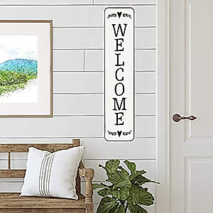 Large Vertical Metal Welcome Sign for Front Door - Waterproof Welcome Porch Sign - Freestanding Farmhouse Hanging Decor 36.5" x 8" - Rustic Design for All Seasons - Perfect Way to Welcome Friends and Family