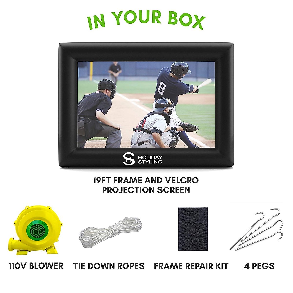 Holiday Styling 19FT Giant Inflatable Outdoor Projector Screen – 230” Blow Up TV & Movie Screen - Thick Airtight Material for Portable Front/Rear Projection - Backyard Movie Night, BBQ, Pool Party