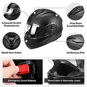 JAGASOL DOT Flip Up Modular Full Face Motorcycle Helmet with Dual Visor for Adult Men and Women, DOT Approved(Matte Black,M)