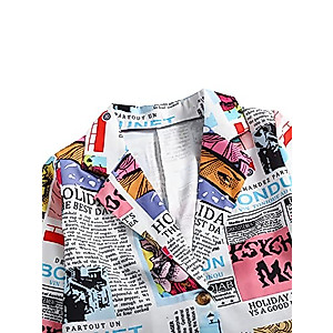 WDIRARA Women's Newspaper Pop Art Print Button Front Long Sleeve Casual Blazer Jacket Multicolored L