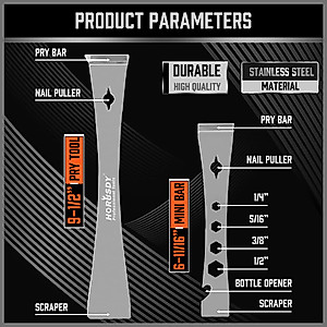 HORUSDY 2-Piece Stainless Steel Pry Bar Scraper Set, 6-11/16” and 9-1/2” Flat Pry Bar