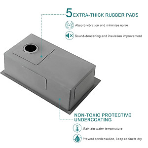 KINKIB 26 inch Drop-in Black Kitchen Sink Single Bowl, Topmount Kitchen Sink with Protective Bottom Grid, Overmount 304 Stainless Steel Kitchen Bar Sink Handmade with Basket Strainer, 26×18×9 inch