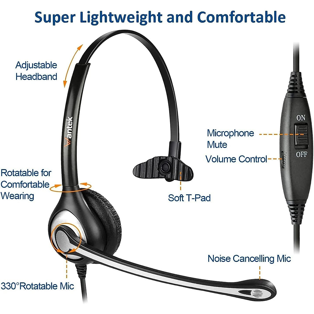 Phone Headset with Microphone Noise Cancelling & Mute Switch, RJ9 Telephone Headsets Compatible with Cisco Office Landline Phones 6851 6945 7841 7861 7942 7945 7961 7962 7965 8811 8841 8845 8851 8861