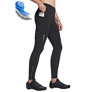 BALEAF Men's Thermal Cycling Pants, 4D Padded Winter Bike Tights Fleece Lined Bicyble Riding Leggings Black L