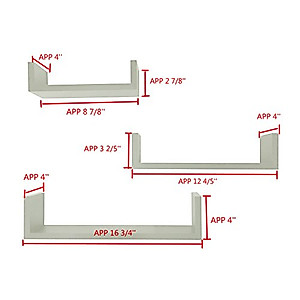 EWEI'S HomeWares 3 Floating U Shelves,8.5" D x 17.9" W x 4.6" H, White