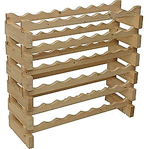 DisplayGifts Freestanding Stackable Storage Stand Display Shelves Wine Rack Wobble-Free 48 Bottle Capacity 8 X Rows, Pine Wood (Natural Pine, Unfinished)