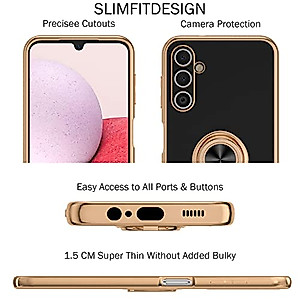Jasmeas Case Compatible with Samsung Galaxy A14 5G with 2 Screen Protector, with Ring Holder Plating Rose Gold Edge 360° Kickstand Cover Slim Soft Flexible TPU Protective Phone Cases for Women-Black