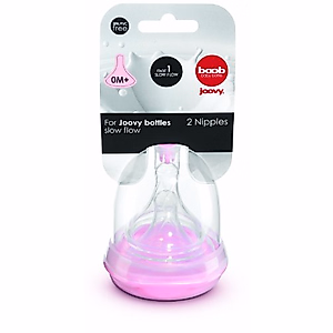 Joovy Boob Nipples with Elongated Shape to Mimic Mom and Available in 5 Flows Including X-Cut Extra Fast Flow for Thicker Foods - Compatible with Joovy Boob Bottle Line (Clear, Stage 1, 2 Count)