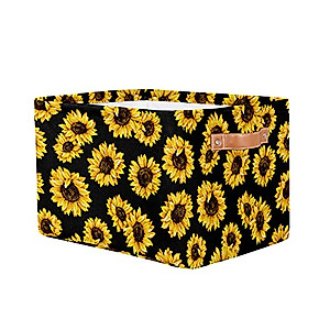 Sunflower Storage Baskets Bin, Collapsible Canvas Fabric Storage Bin Decorative Baskets Toy Organizer Rectangle Storage Boxes with Handles for Home Shelves Nursery,1Pack