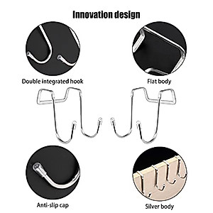 Stainless Steel Drawer Hook,Multipurpose Cabinet Door Hanger,Double Conjoined Organizer Tool,Bathroom/Kitchen/Closet/Laundry/Fence Gadget,Heavy Duty/No Drilling/Strong Bearing/Silver(4pcs)