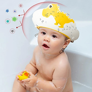FUNUPUP 2 Pack Baby Shower Cap for Kids, Adjustable Toddler Hair Washing Bathing Cap Shield Baby Shower Visor Shampoo Cap Protect Baby Eyes (Dinosaur)