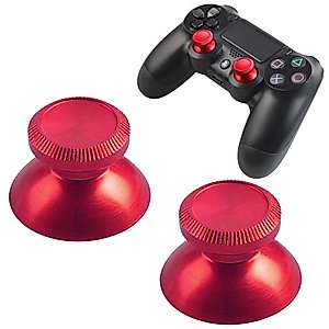 2PCS Aluminum Metal Analog Joystick Thumbstick Rocker Mushroom Caps Button for PS4 Xbox One Replacement (Red)
